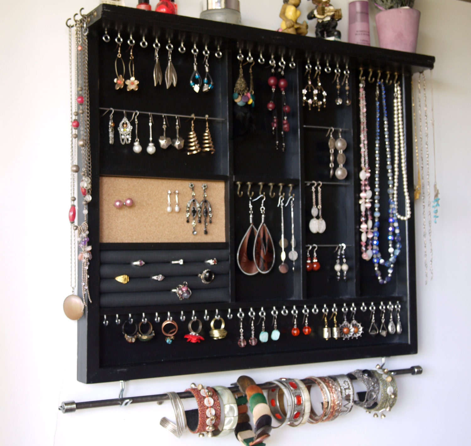 Jewelry Organizer. Large BLACK Jewelry Storage. Wooden Wall | Etsy