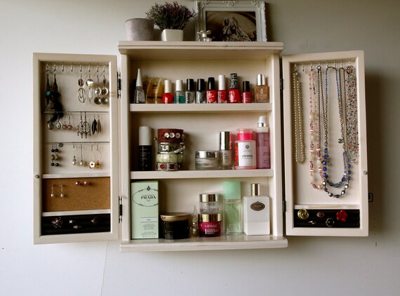 Jewelry Cabinet. Jewelry Organizer. Make up Box.armoire. Wall Mount Cosmetics Organizer.jewelry Case. Etsy