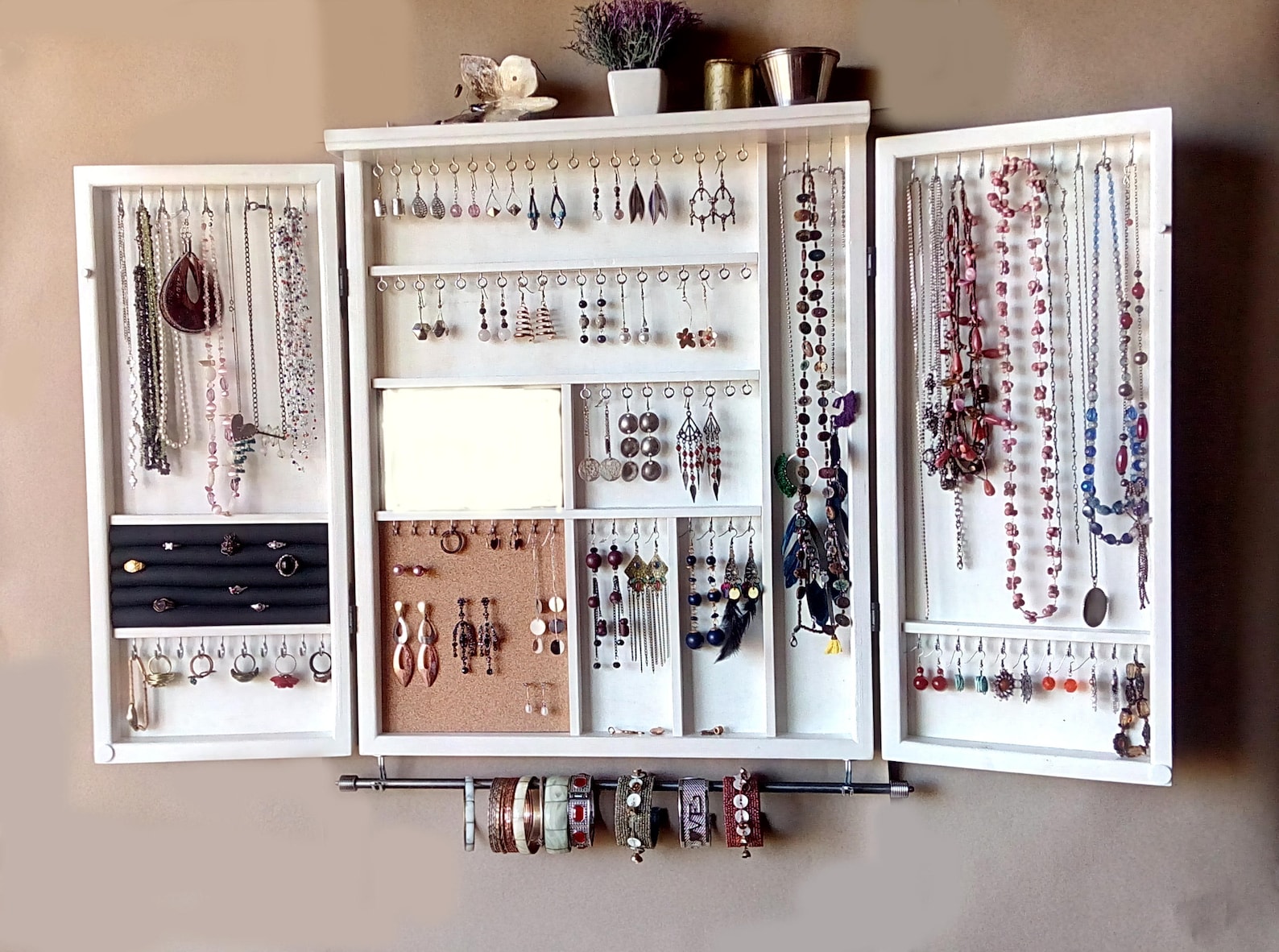 Jewelry Cabinet. Large Earrings Case Jewelry Storage. Wall Mounted ...