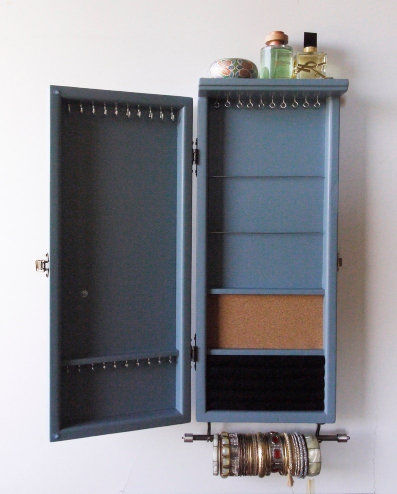 Jewelry Cabinet/ Armoire/ Earring Display/ MARINE BLUE Jewelry Storage ...