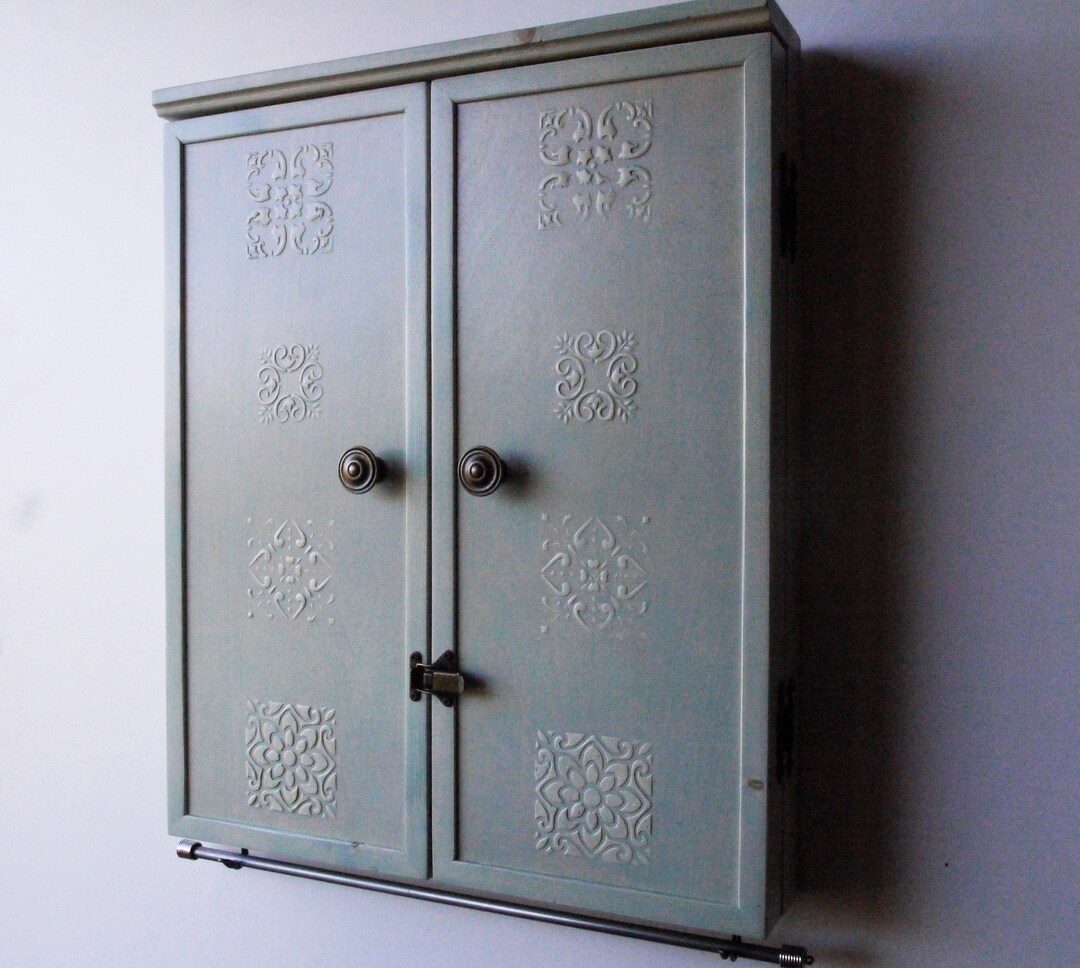 Jewelry Cabinet/ Armoire/ Large Earrings Closet With Shelf/aqua Stain ...