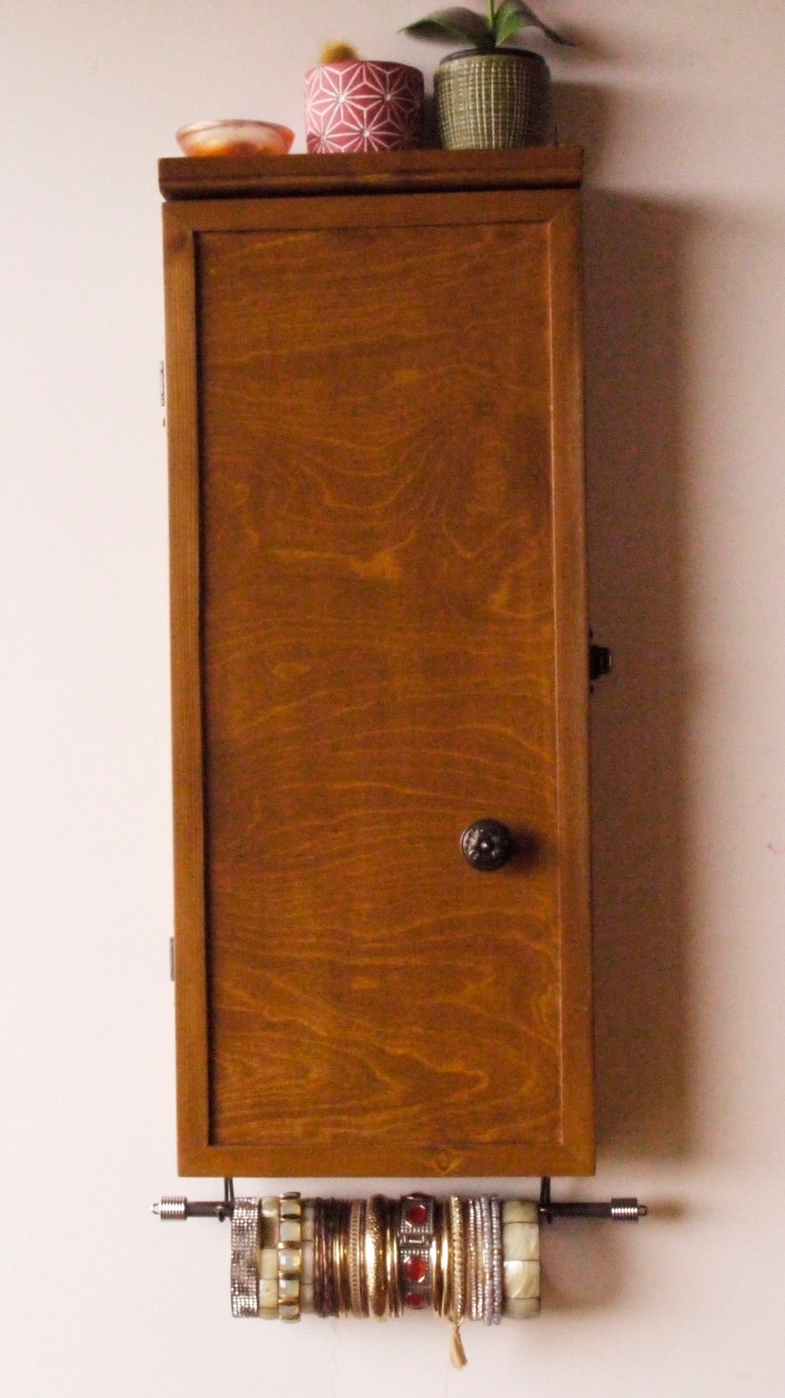Jewelry Cabinet/ Armoire / Earring Display/ TEAK Stain Jewelry Storage ...