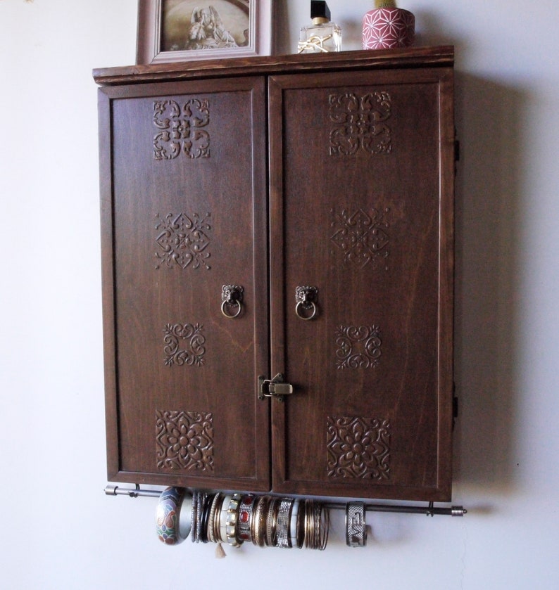 Jewelry Cabinet/ Armoire/ Large Earrings Closet With Shelf/dark WALNUT ...