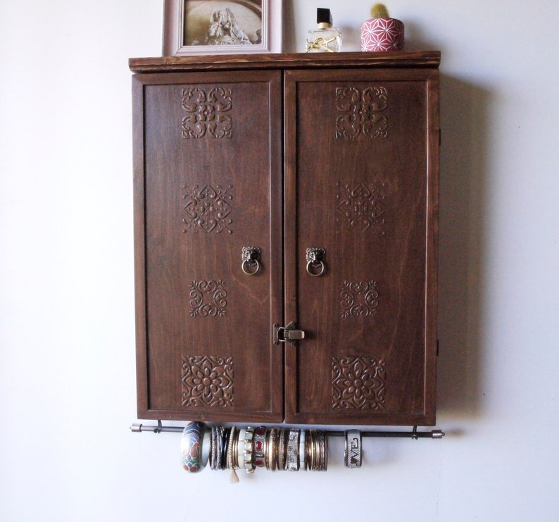 Jewelry Cabinet/ Armoire/ Large Earrings Closet With Shelf/dark WALNUT ...