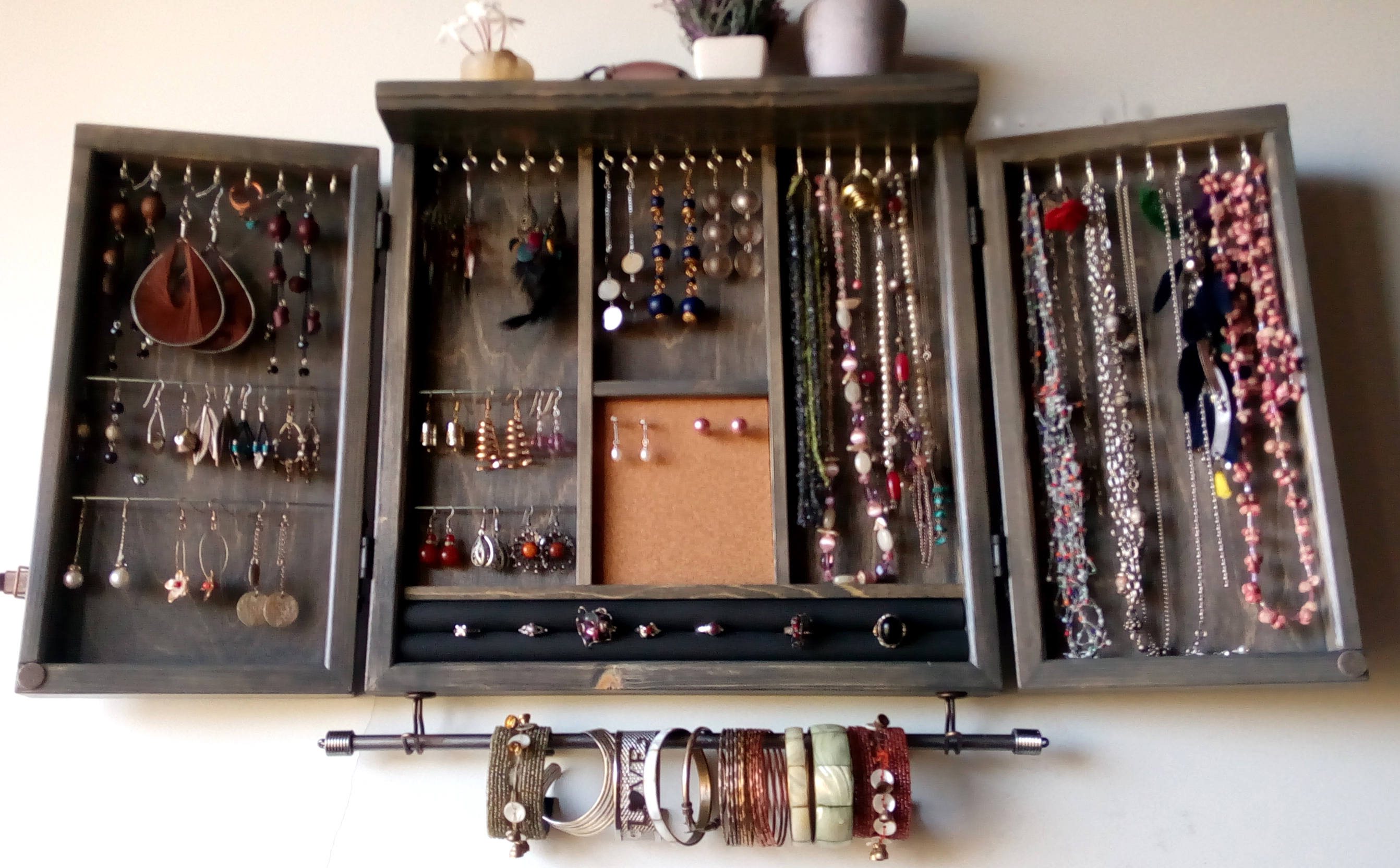 Jewelry Cabinet/ Jewelry Display/wooden Wall Mounted Earring Organizer ...