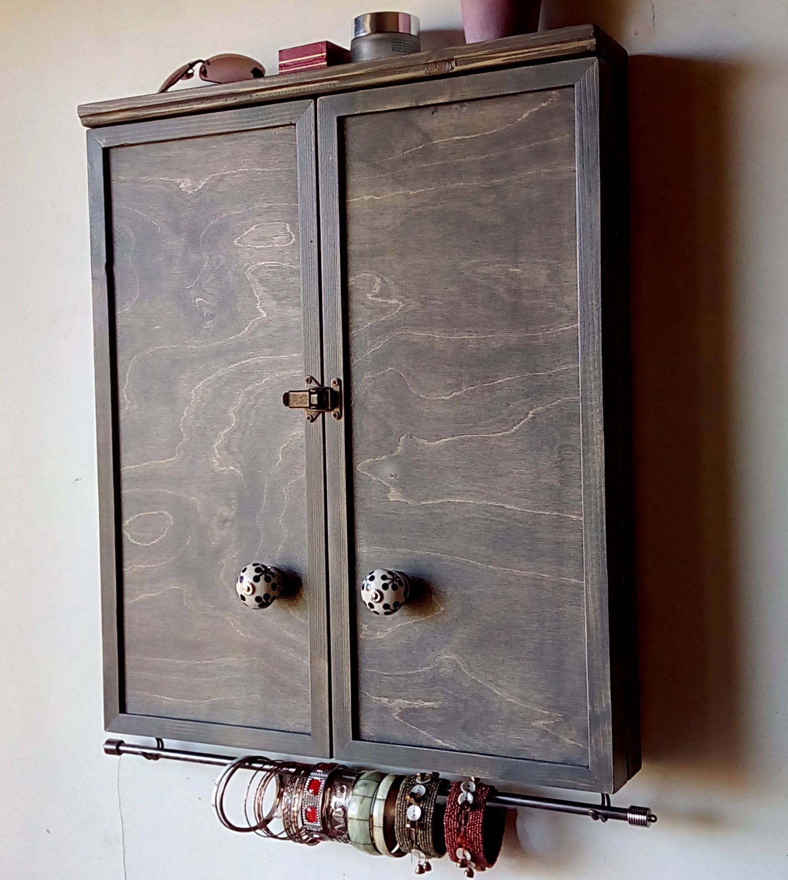 Jewelry Cabinet. Large Earrings Closet With Shelf. GRAY Stain - Etsy