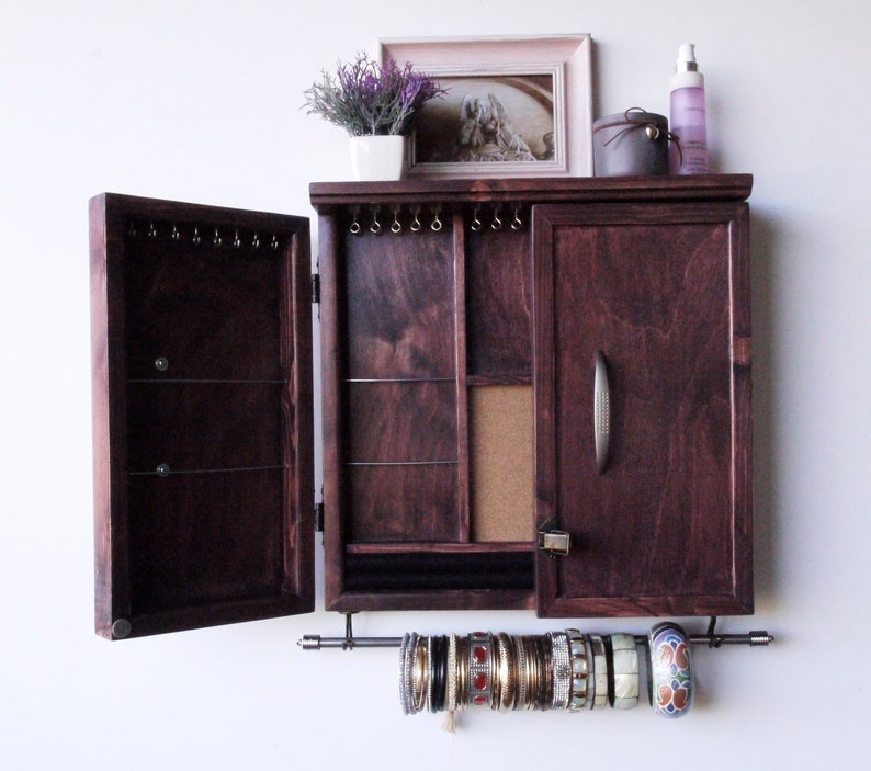 Jewelry Cabinet/ Jewelry Display/wooden Wall Mounted Earring Organizer ...