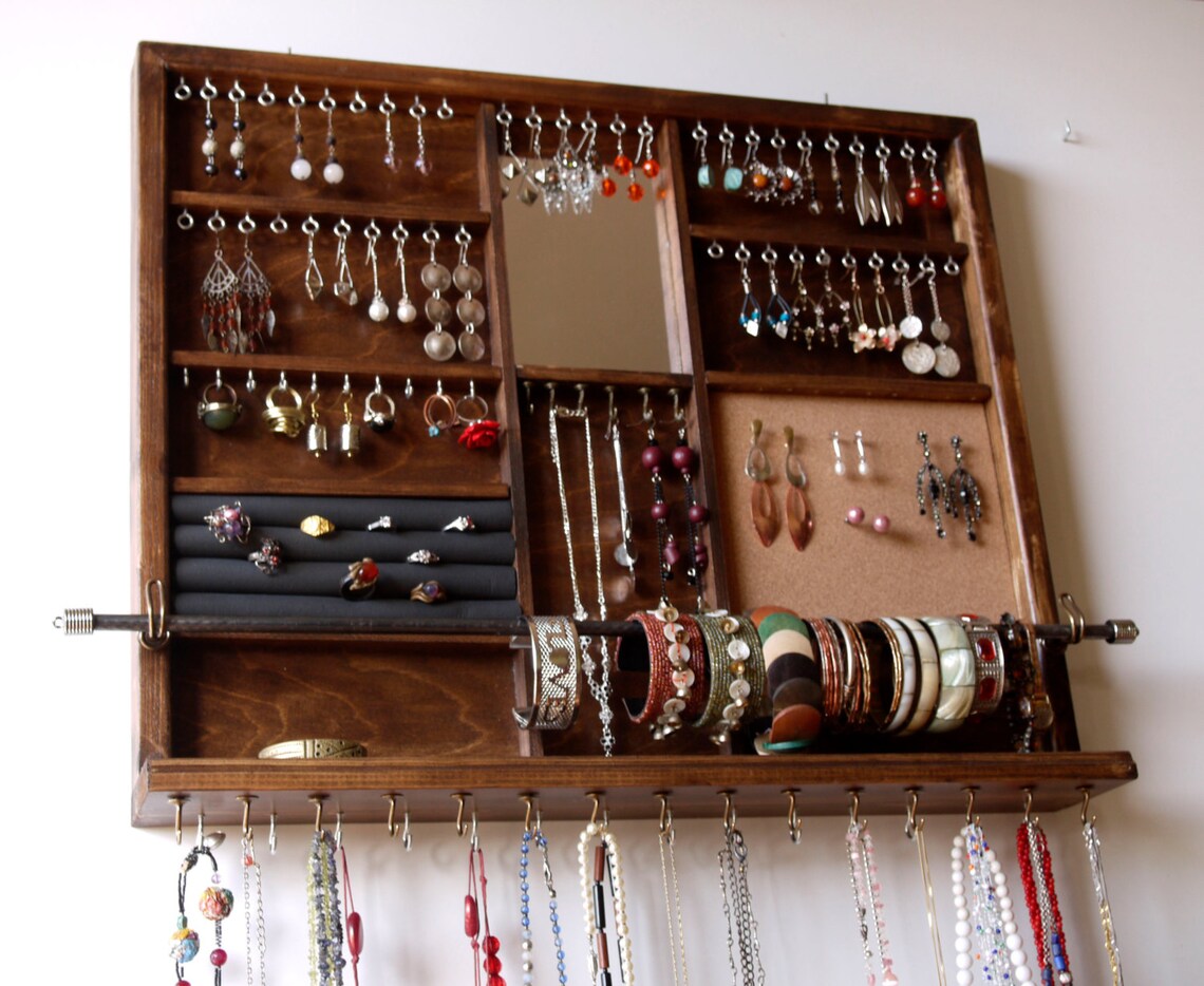 Large Earrings Display/ Wooden Shelf. Wall Mounted Earring Organizer ...