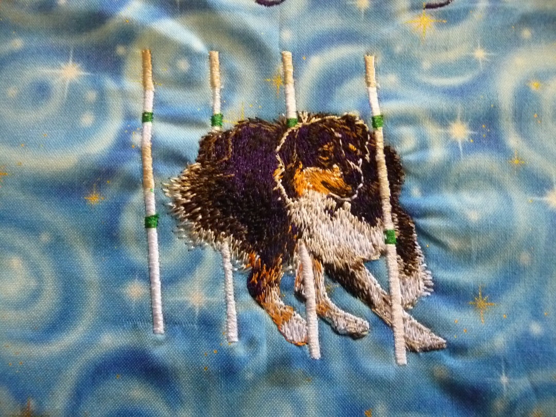 Aussie Agility Embroidered Dog Items Quilting Block, Wall Hang, Pillow ...