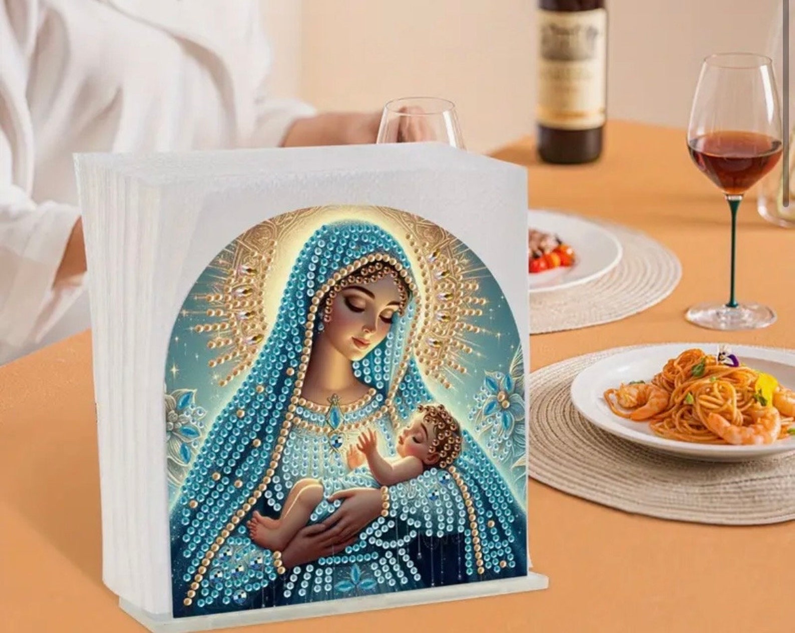 Beautiful Virgin Mary and Baby Jesus Napkin Holder Diamond Rhinestones ...