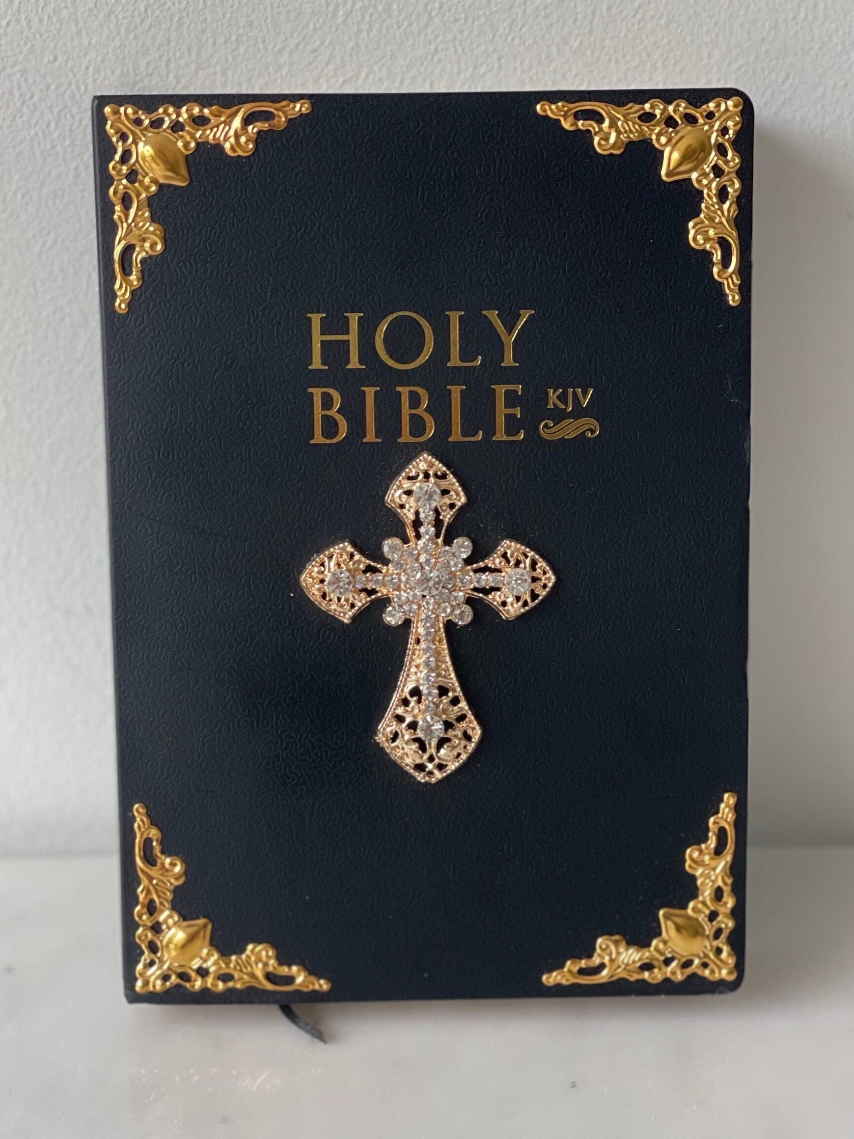 Beautiful Hand Crafted Black Holy Bible Embellished Cross - Etsy UK