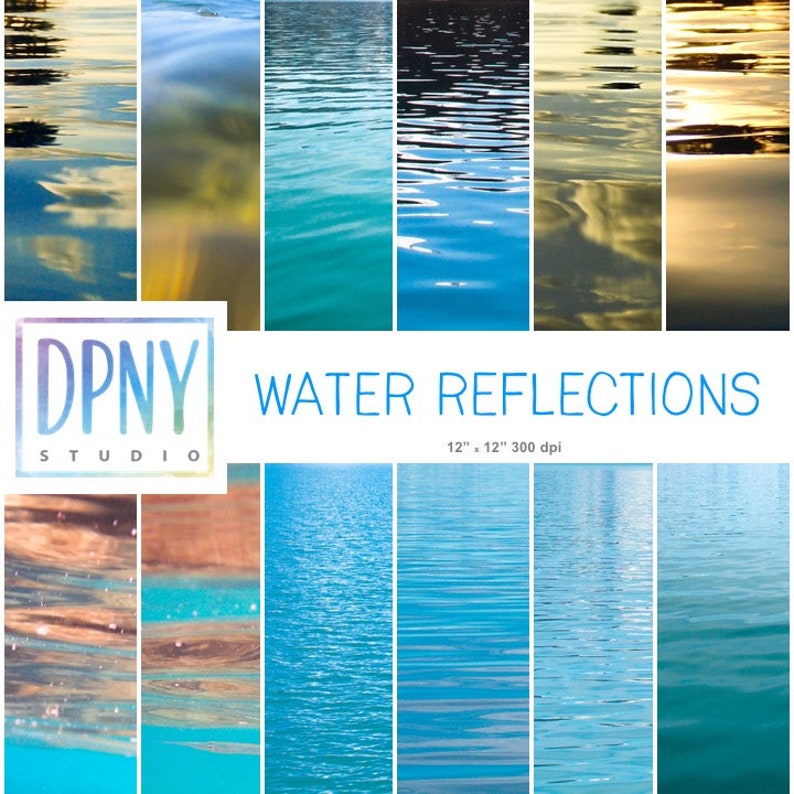 Water Reflections Digital Paper Set, Ocean Reflection Photography ...