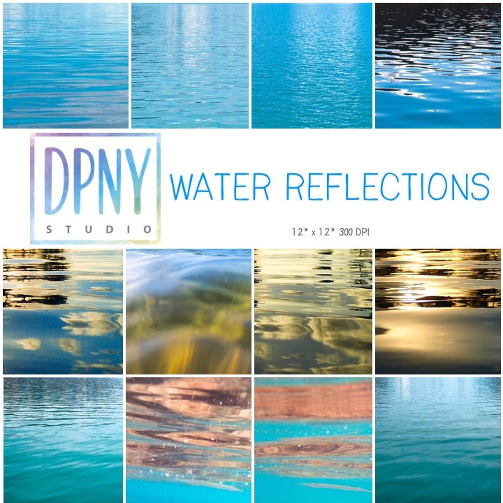 Water Reflections Digital Paper Set, Ocean Reflection Photography ...