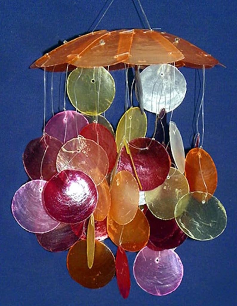 Mini Capiz Seashell Wind Chimes 6"x9" With 1-1/2" Orange and Red Shell ...