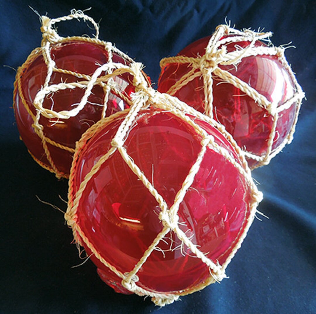 New Heavy Red Glass Buoy Floats Tied With Jute Webbing ~ Size 5" Weight ...