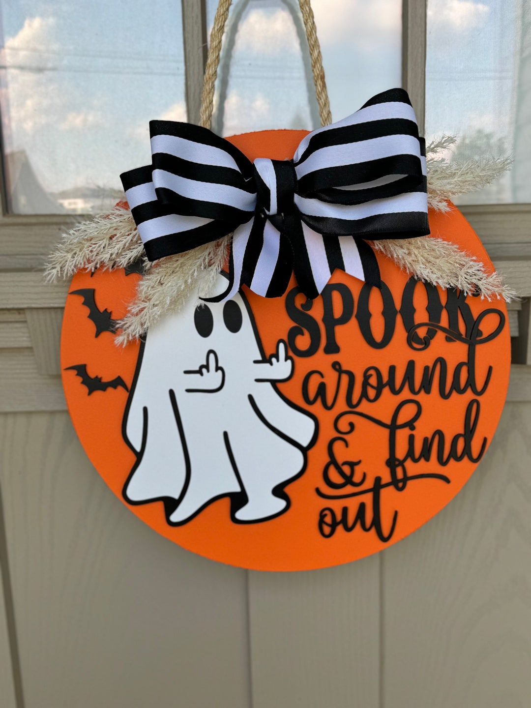 Halloween Door Sign Spook Around and Find Out Ghost Decor - Etsy