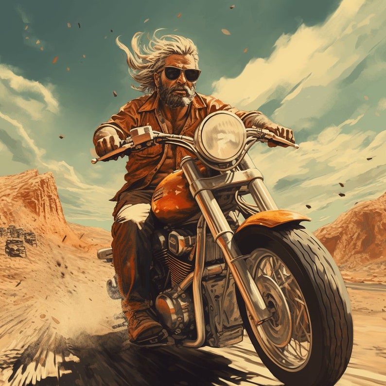 Cool Biker on the Road - Etsy