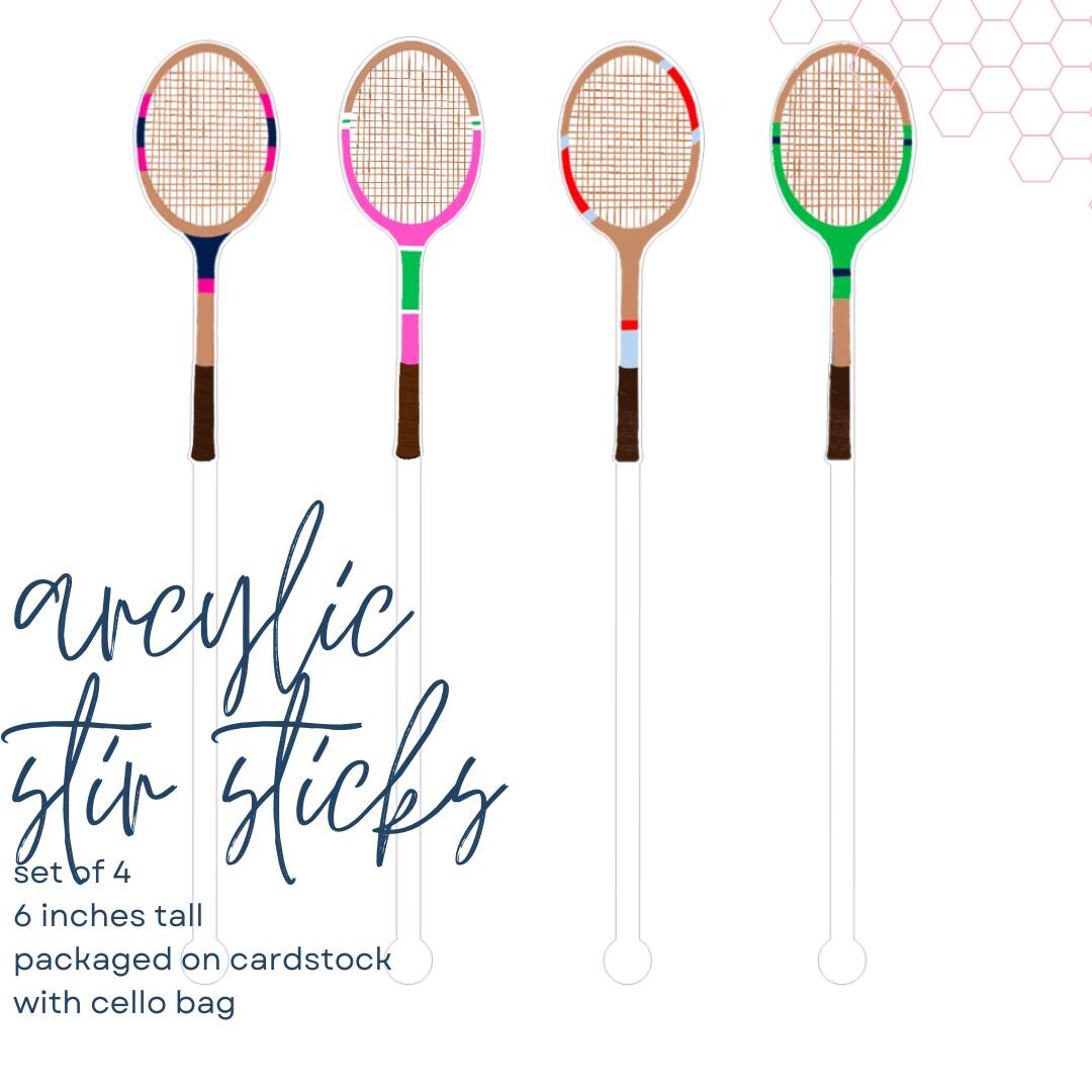 Vintage Tennis Racquet Tennis Beverage Acrylic Stir Sticks | Drink ...