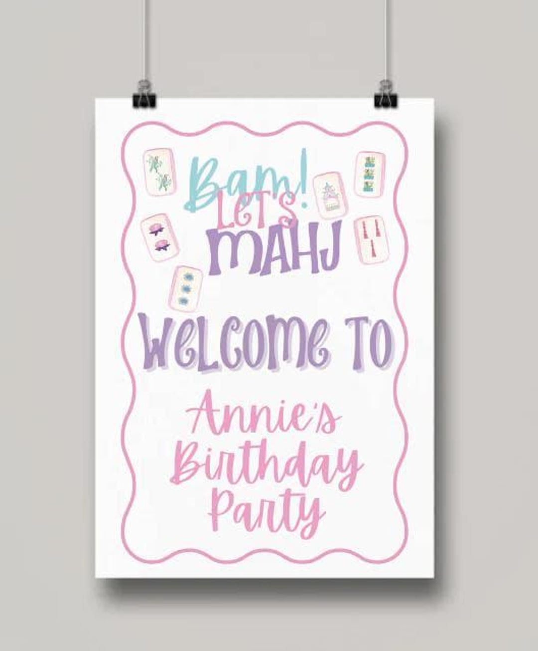 Bam Let's Mahj Welcome Sign for Party | Mahjong | 24 Inches by 36 ...