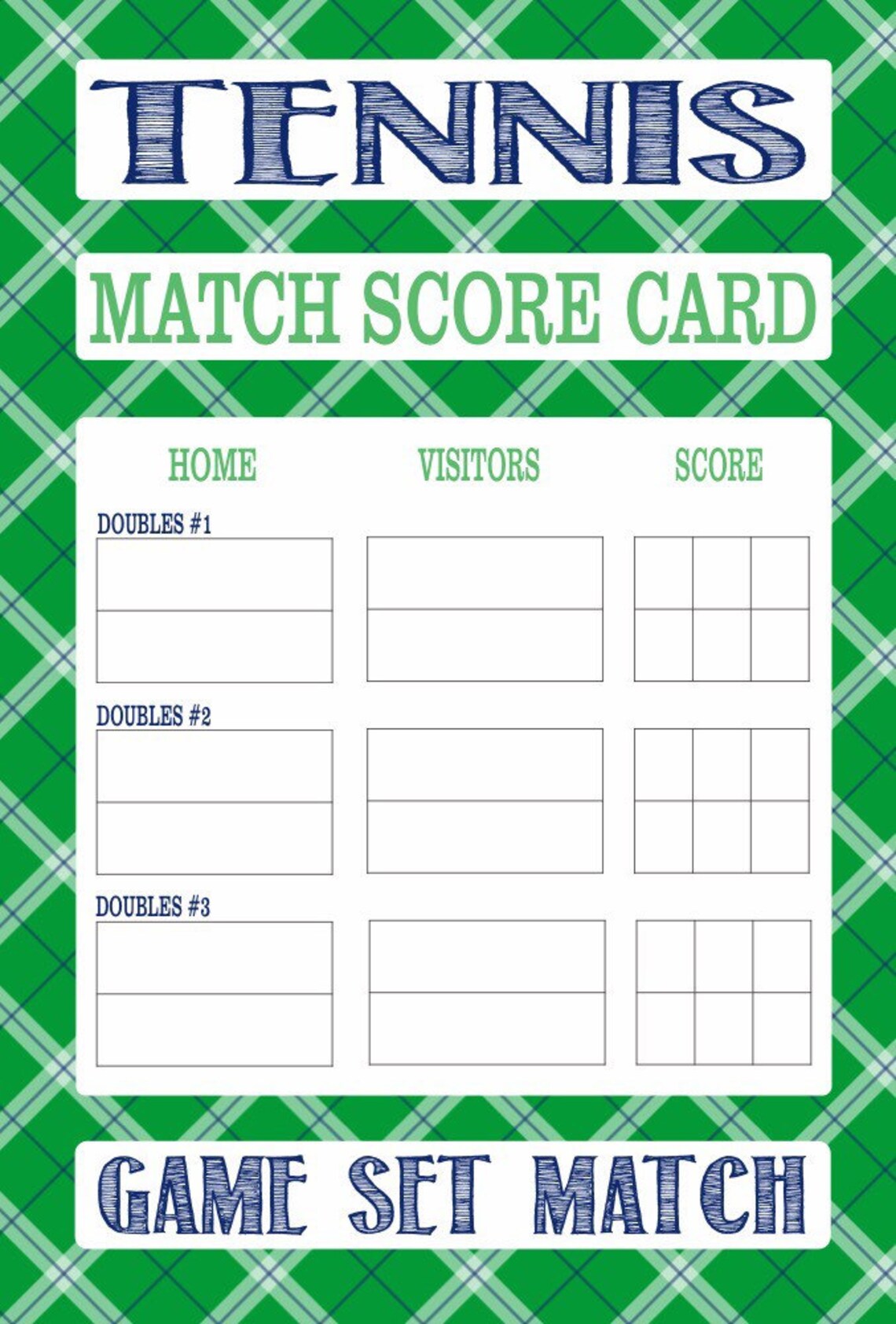 Tennis Match Score Card for Doubles Only - Etsy