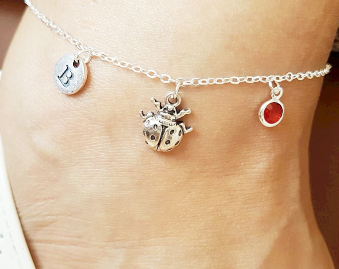 Ladybird Anklet, Lady Bird Anklet for Her, Ladybird Charm Anklet ...