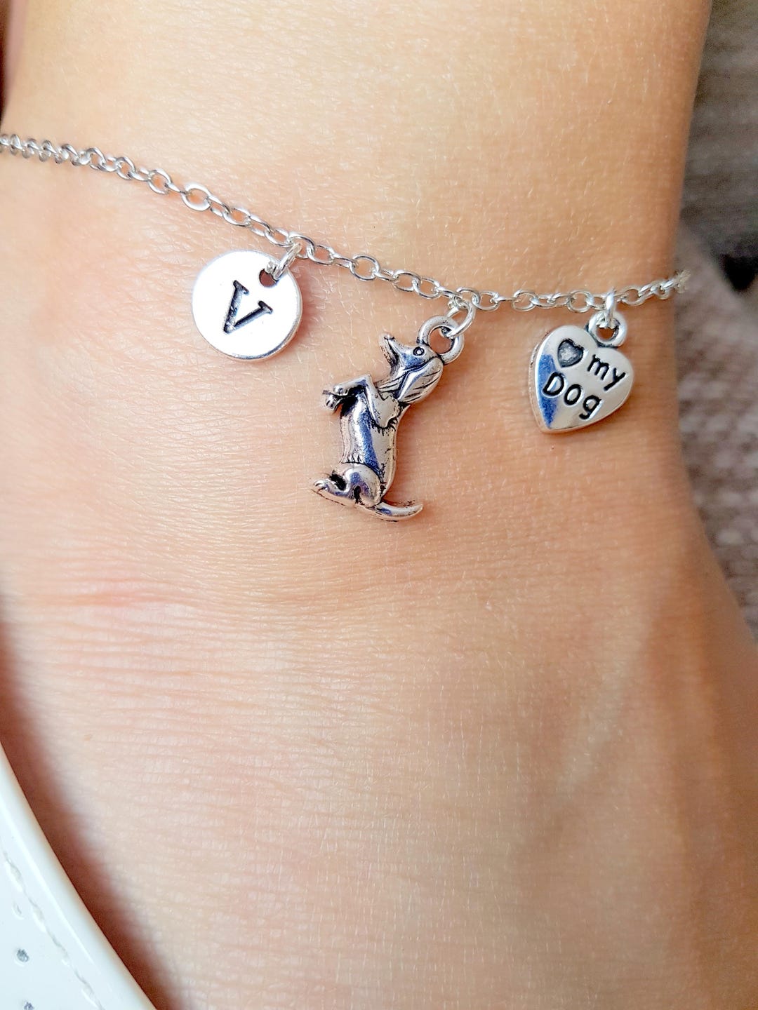 Paw Anklet, Dog Anklet, Love My Dog Jewellery, Personalized Chain ...
