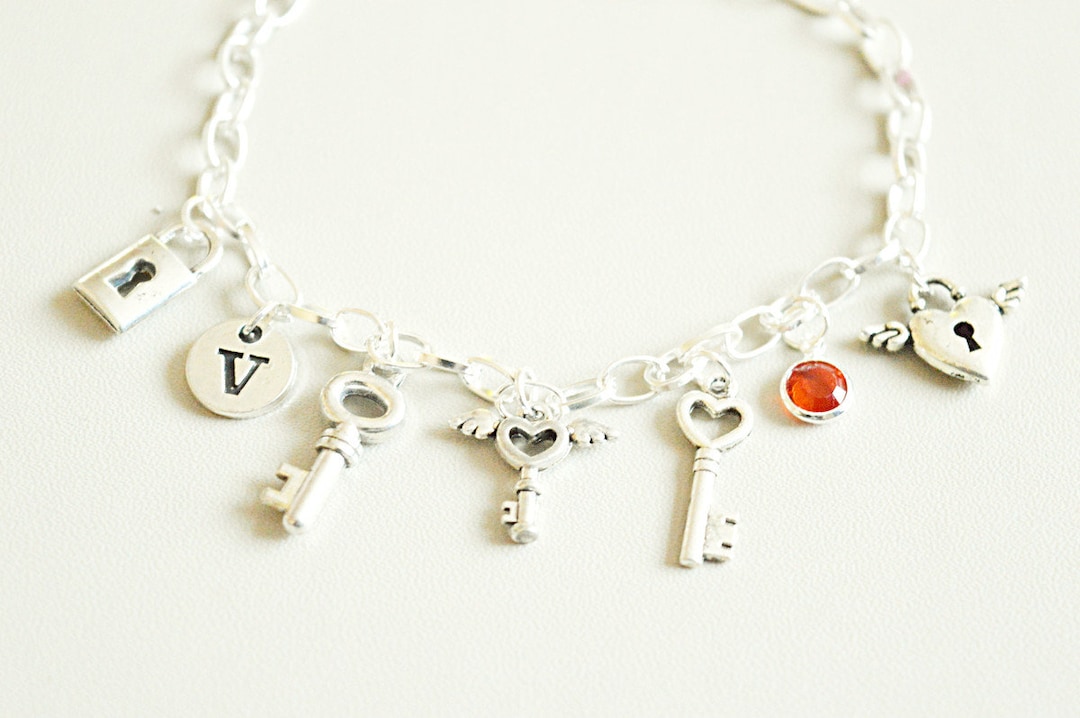 Lock and Key Bracelet, Key Themed Bracelet, Lock Key Bangle, BFF Gift ...