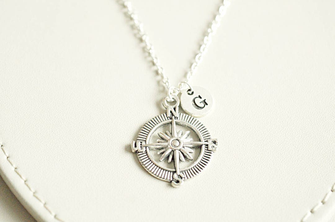 Collar de brújula de plata, brújula personalizada, piedra de nacimiento ...
