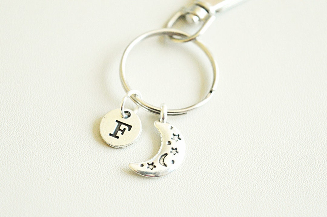 Moon Keychain, Moon Keyring, Tiny Moon Keychain, Moon Gift, Tiny Moon ...