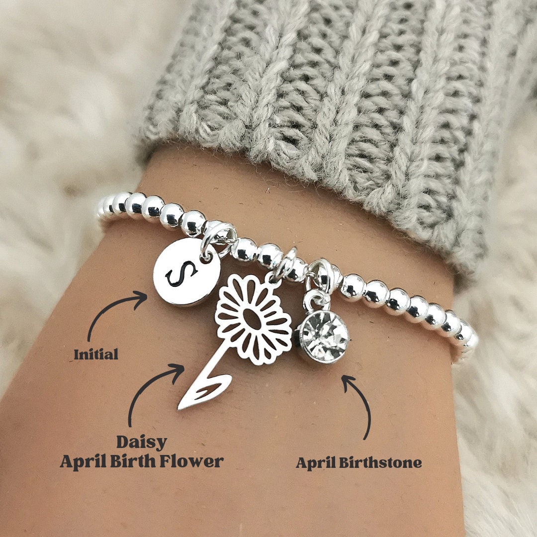 April Birth Flower Bracelet,april Birthstone Bracelet,april Birth ...