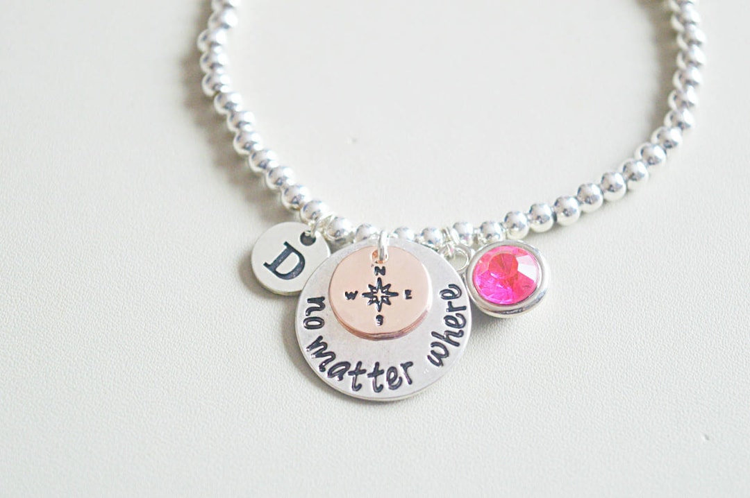 Compass Charm Bracelet, Long Distance Girlfriend Boyfriend Gift ...