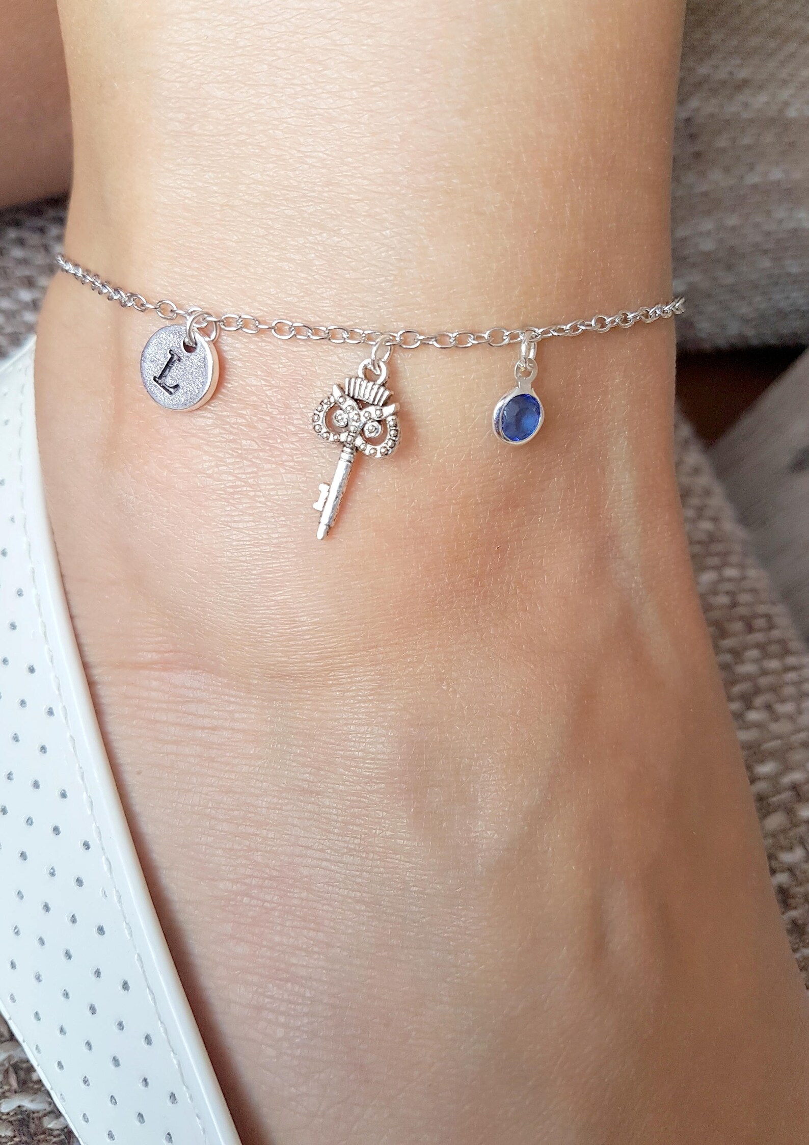 Silver Charm Anklets, Owl Key Foot Bracelet, Anklet Chain, Jewerly for ...