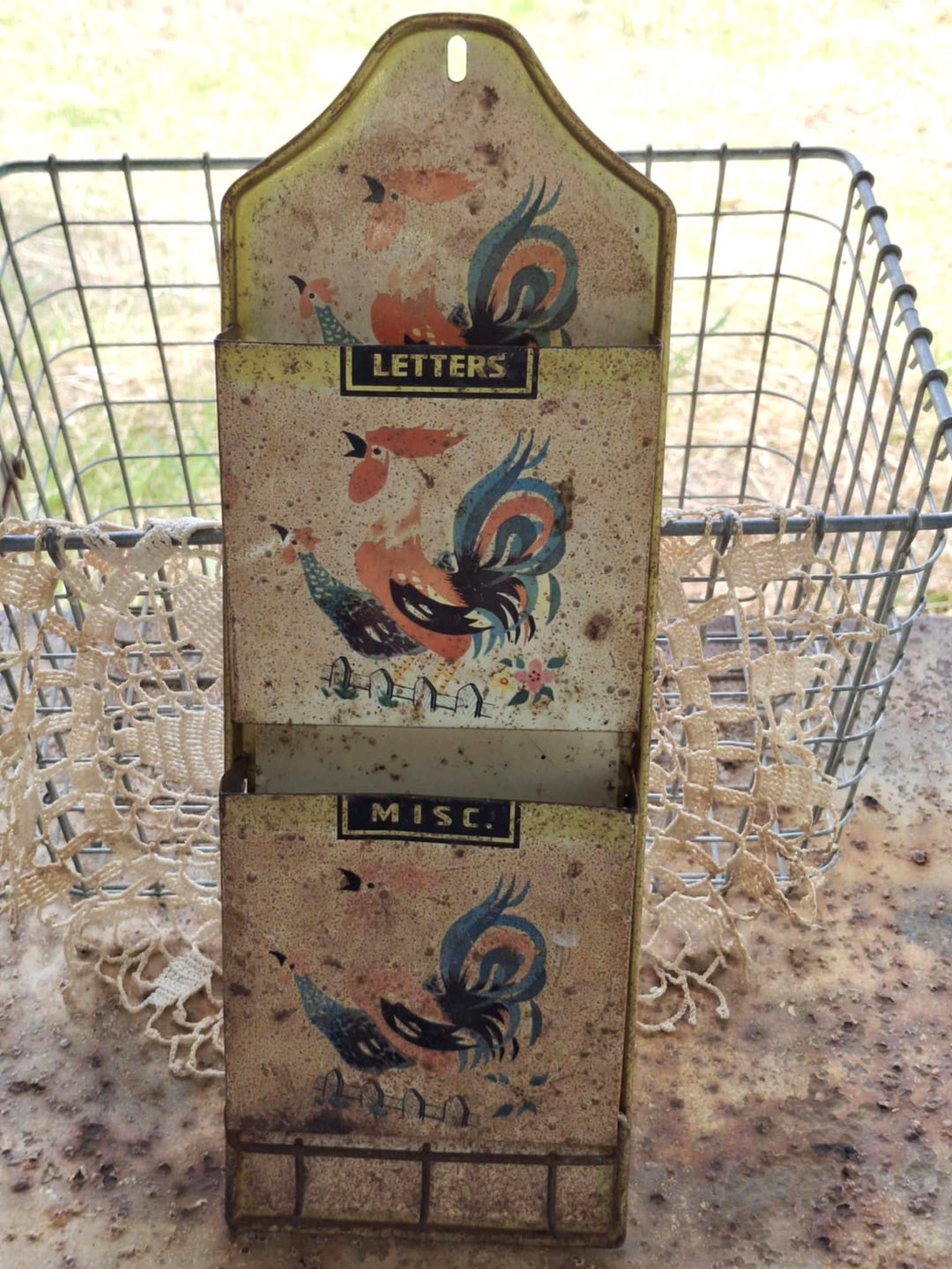 Vintage Mail & Key Holder With Roosters and Chickens - Etsy