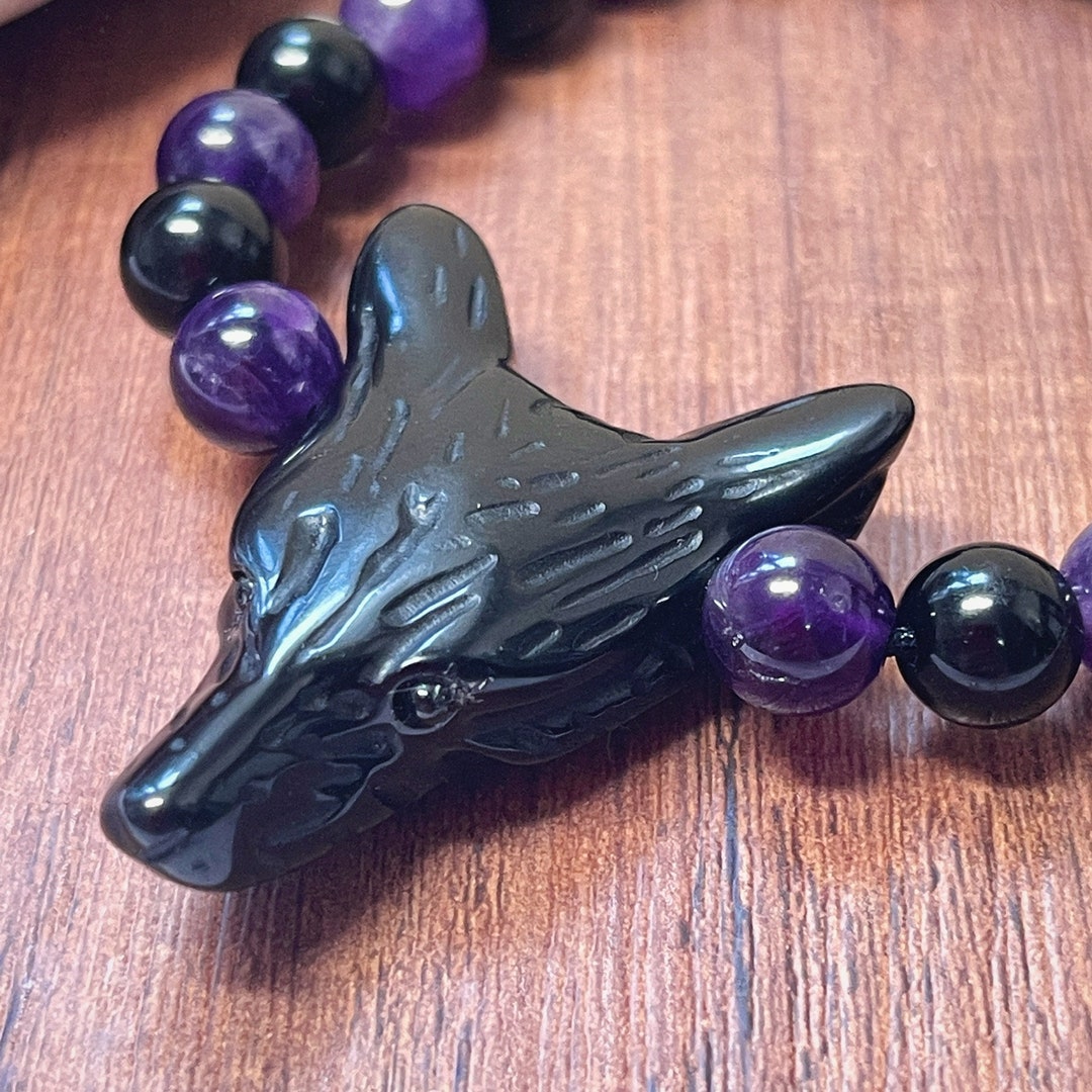 Amethyst Black Onyx Wolf Spirit Animal Bracelet for Protection Love - Etsy