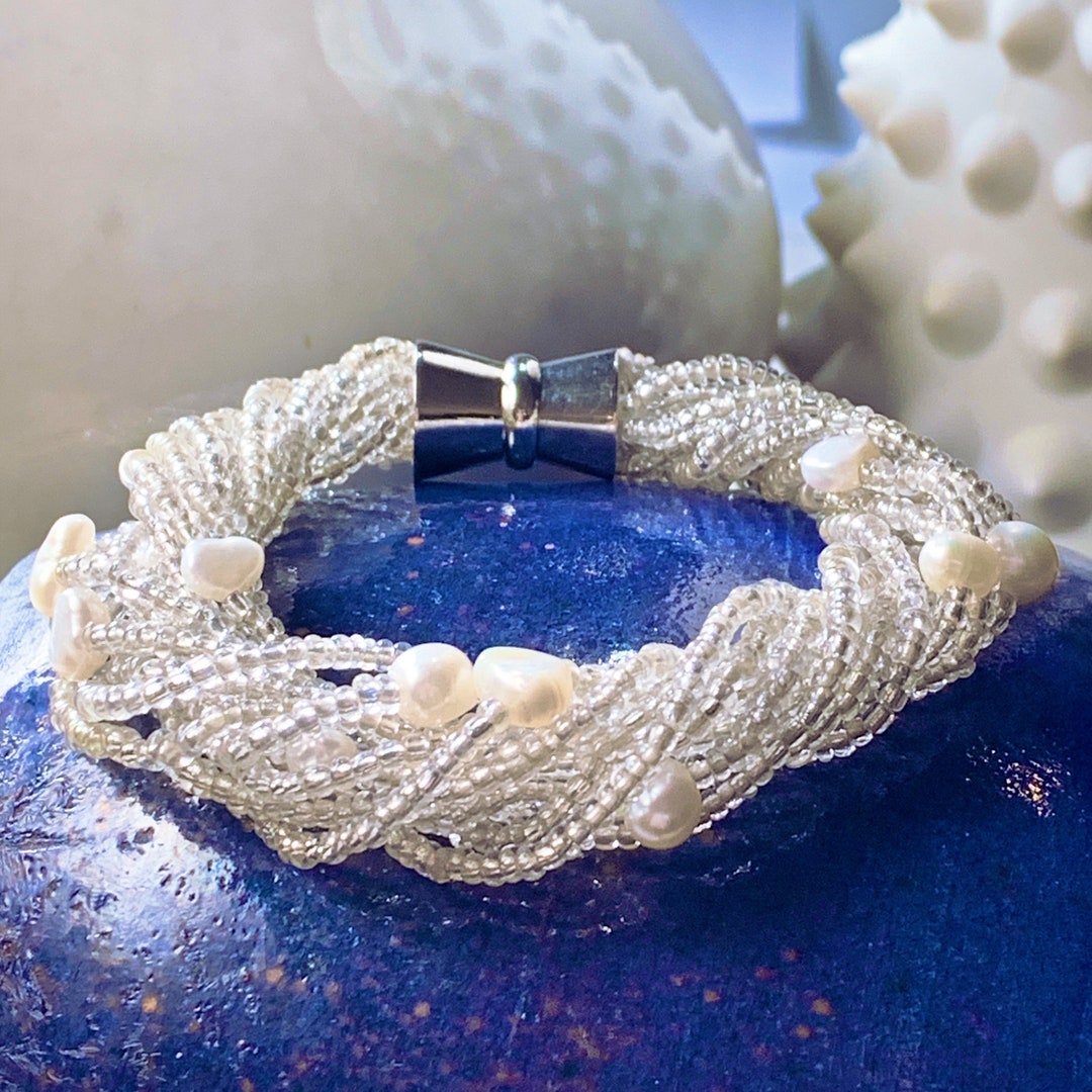 Convertible Bracelet With Natural Pearls and Seed Beads With Magnetic ...