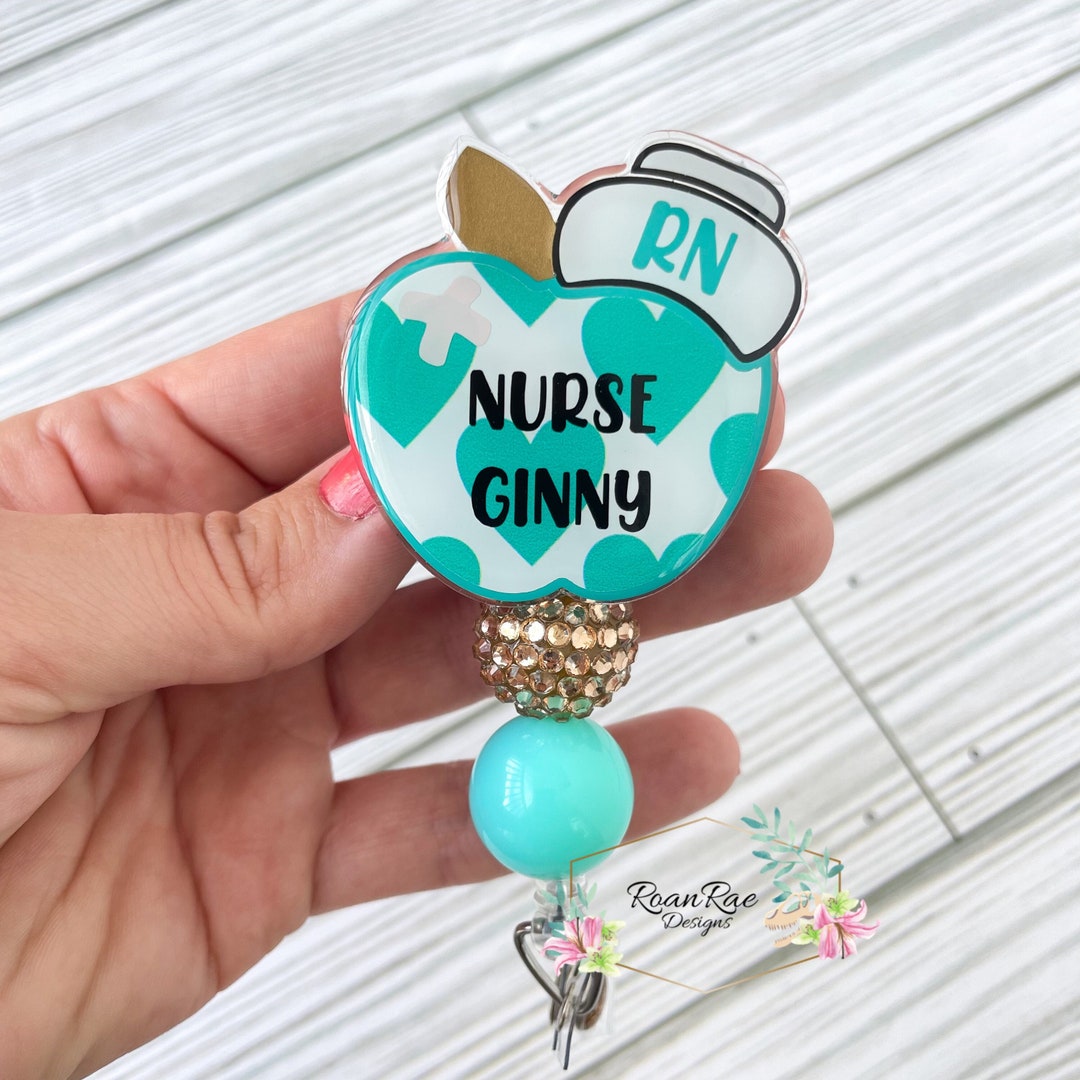 Custom School Nurse Apple Retractable Badge Reel, Personalized School ...