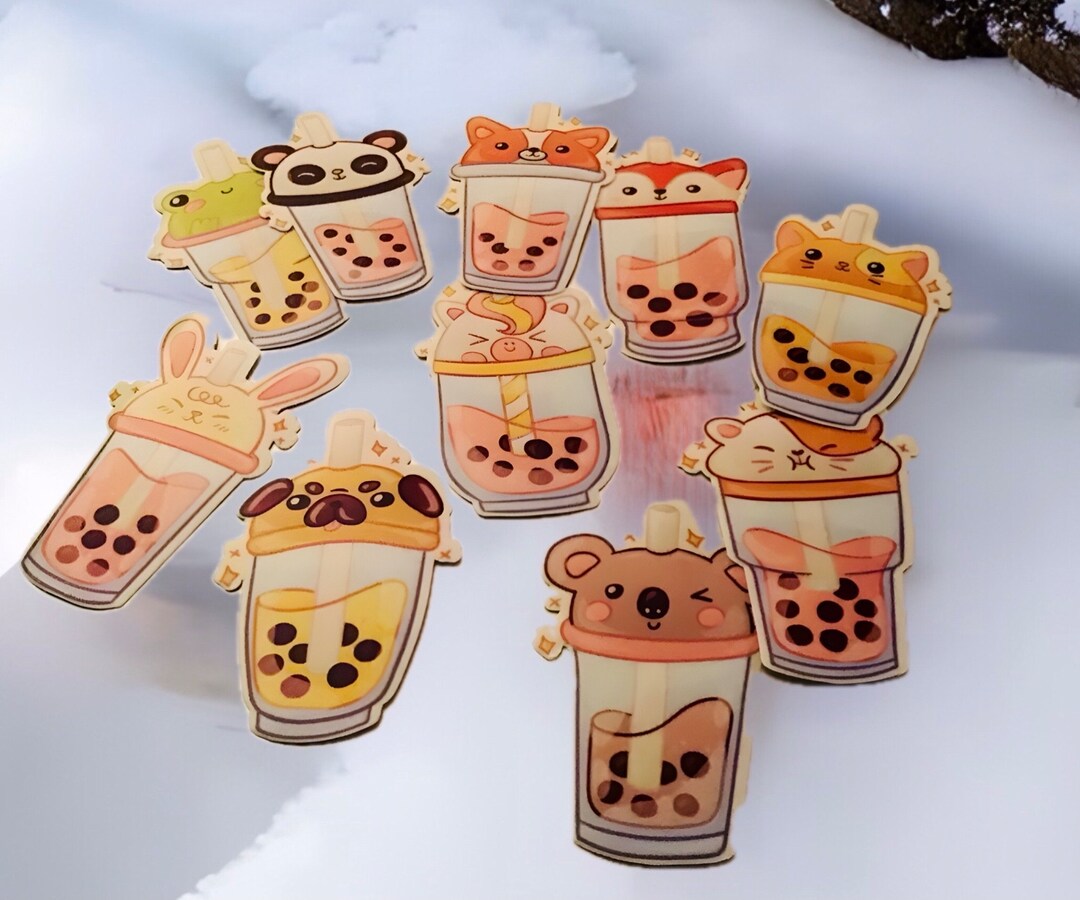 Boba Tea Animals Stickers set of 10 - Etsy