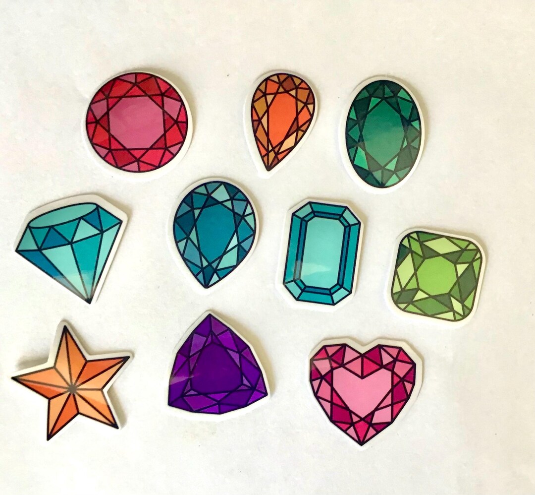 Pretty Bling Gem Stickers Pack of 10 Glossy Vinyl Waterproof Stickers ...