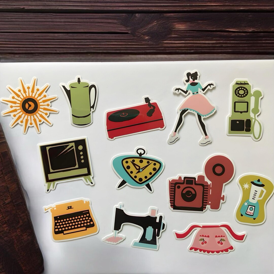 Retro 50s/60s Stickers Pack of 12 Glossy Vinyl Waterproof Stickers ...