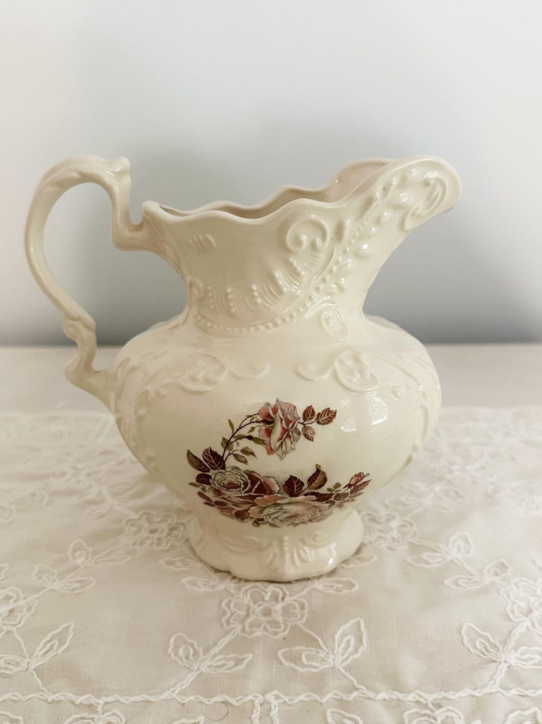 Vintage Small Ironstone Floral Pitcher - Etsy