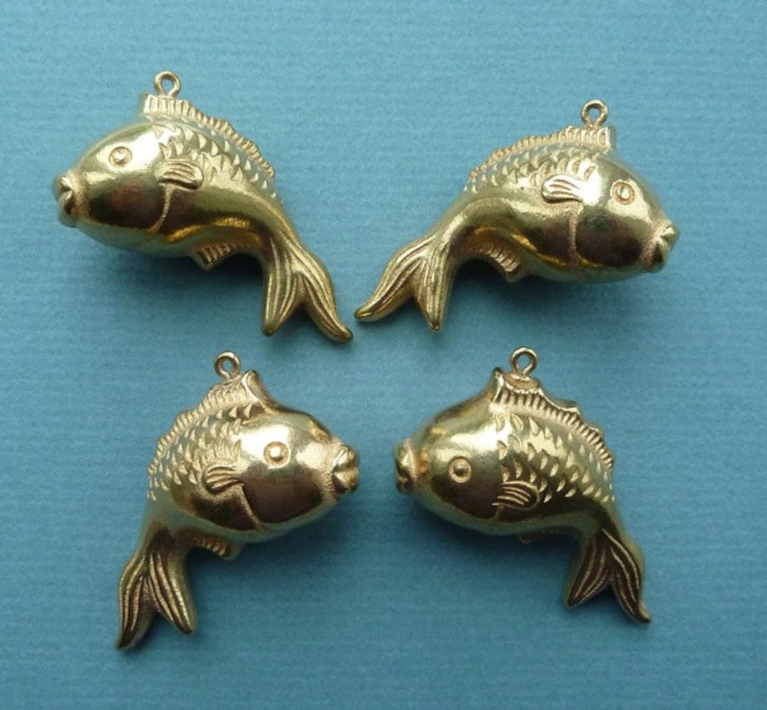 Vintage Bright Gold Plated Large Fish Charm, Made in USA, 48 X 26mm ...