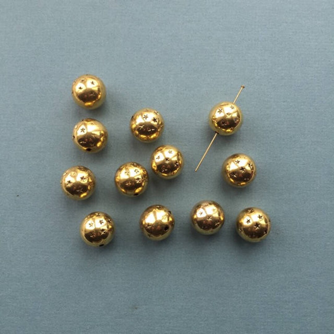 Vintage Metal 18mm Ball With Stars Antique Gold. Made in USA, Qty. 12 ...