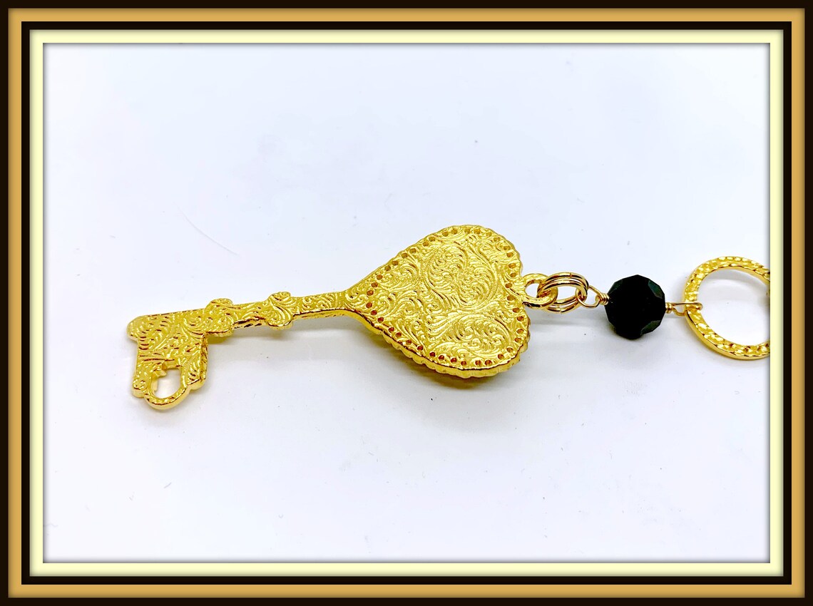 A Long 22kt Gold Over Pewter Key Necklace With Black Emerald - Etsy Canada