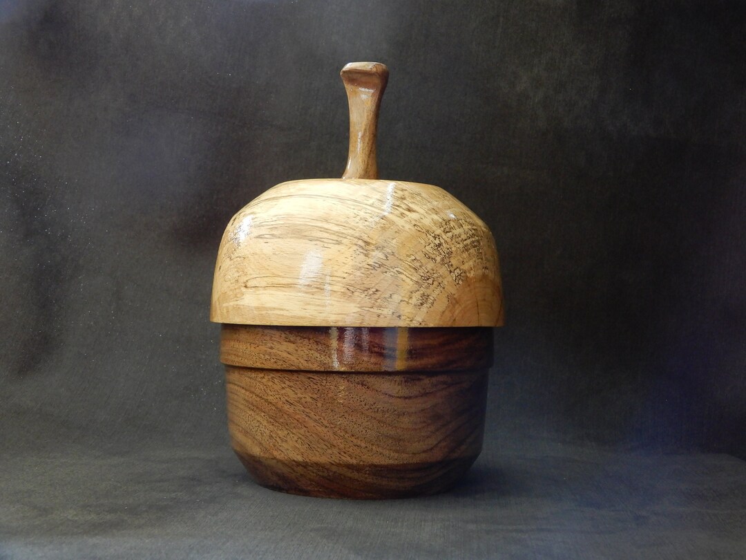 Walnut and Beech Acorn Shaped Container Solid Wood, Hand Turned, Lathe ...