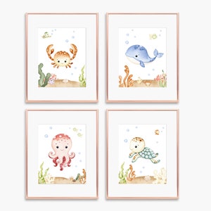 Under the Sea Watercolor Nursery Prints, Nautical Ocean Animal Wall Art ...