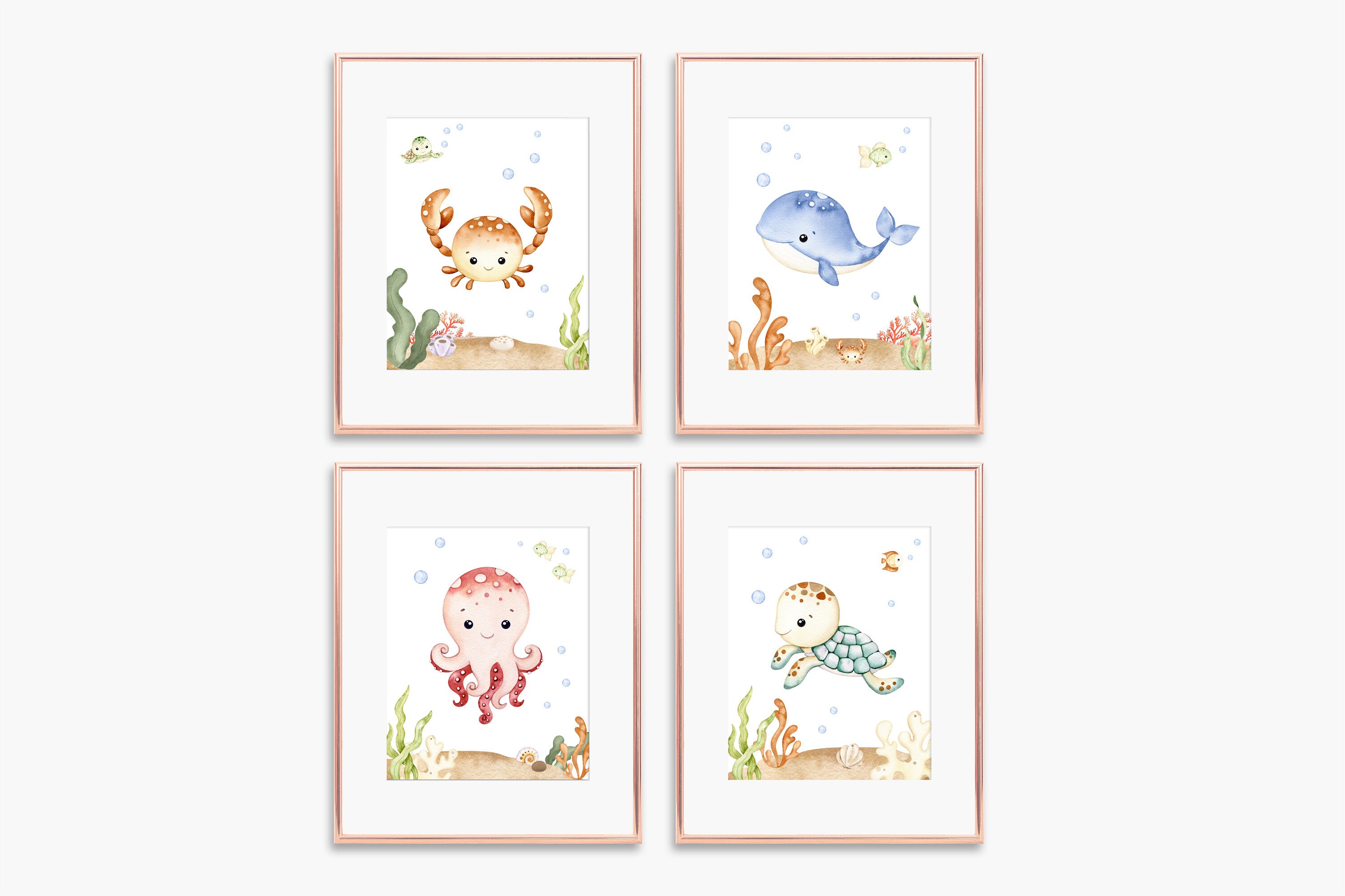 Under the Sea Watercolor Nursery Prints, Nautical Ocean Animal Wall Art ...