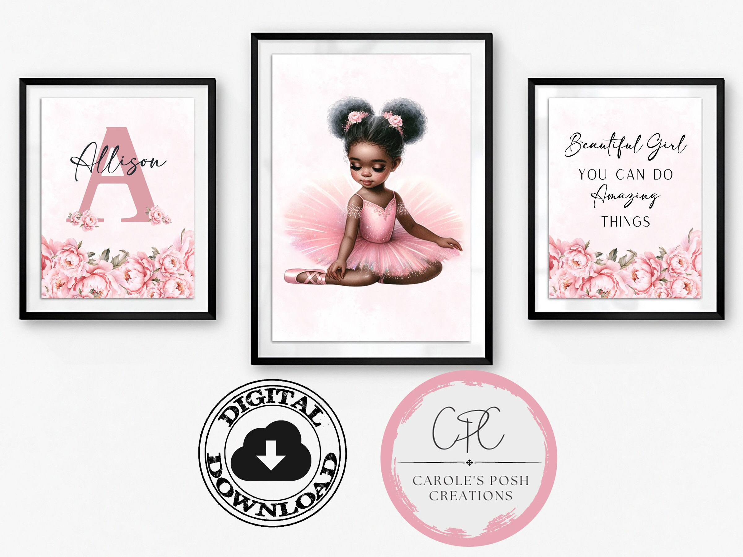 Black Ballerina Wall Art, Girls Room Wall Decor, Ballerina Nursery Art ...
