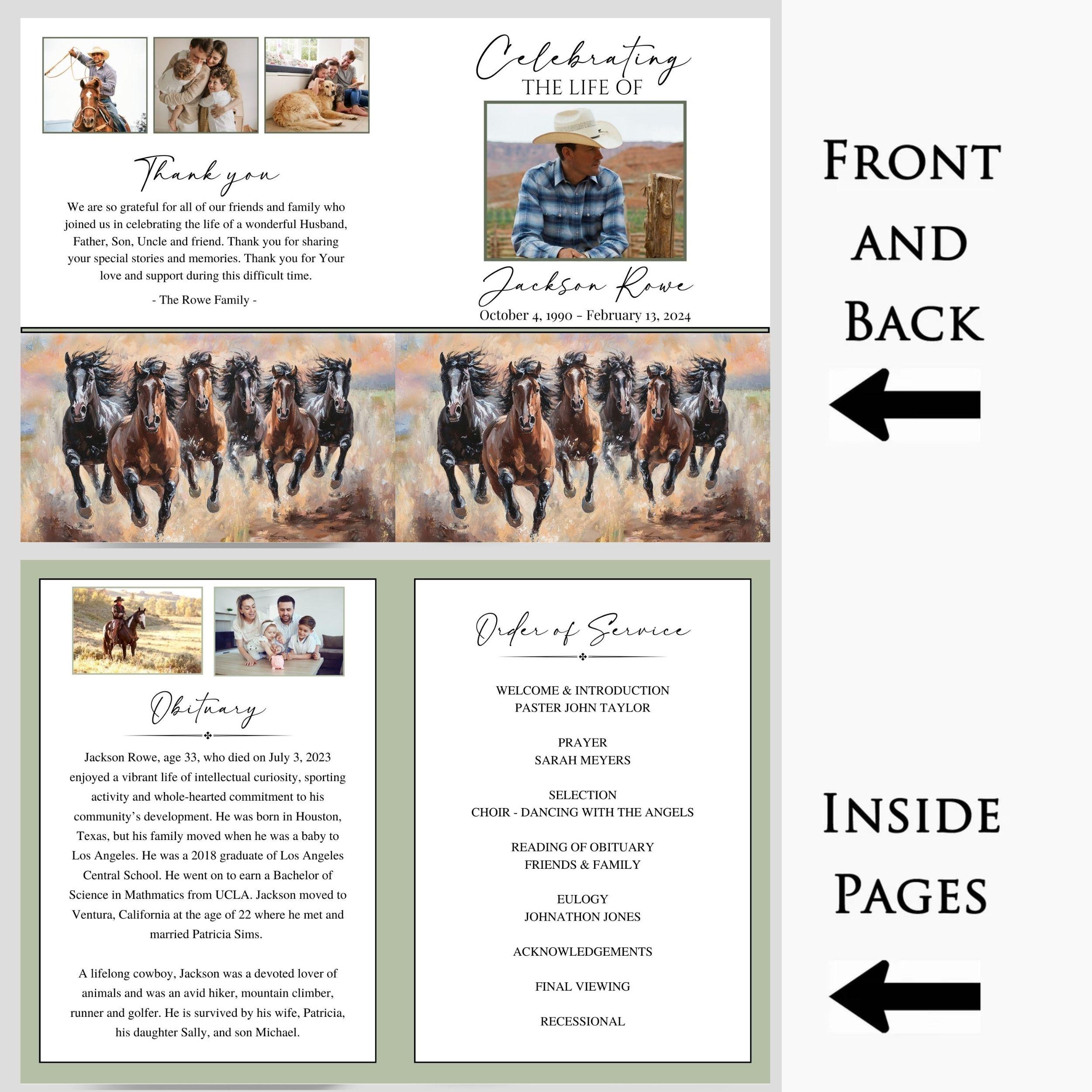 Editable Cowboy Cowgirl Western Horses Mountain Photo Memorial Funeral ...
