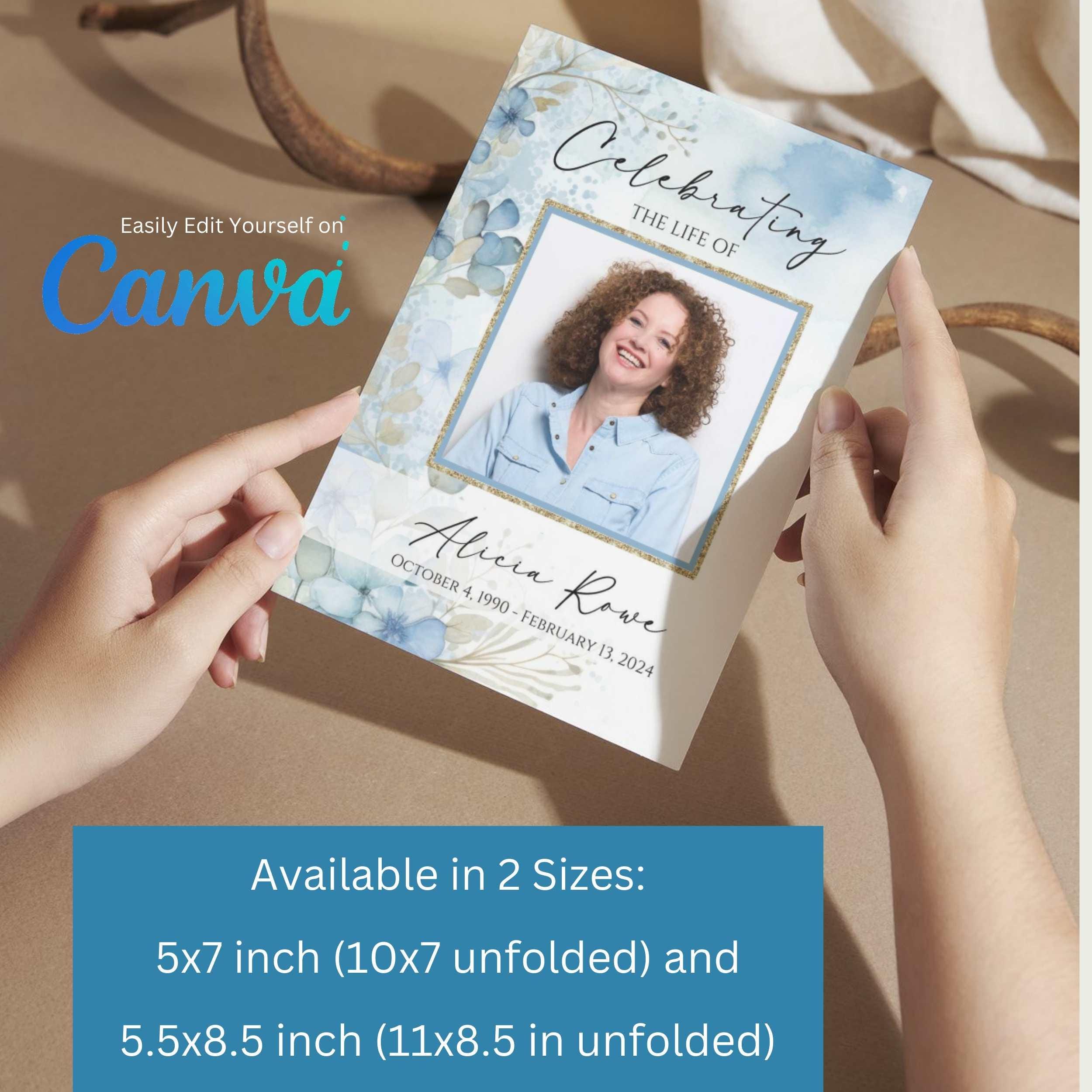 4-page Beautiful Funeral Program Template, Editable Celebration of Life ...