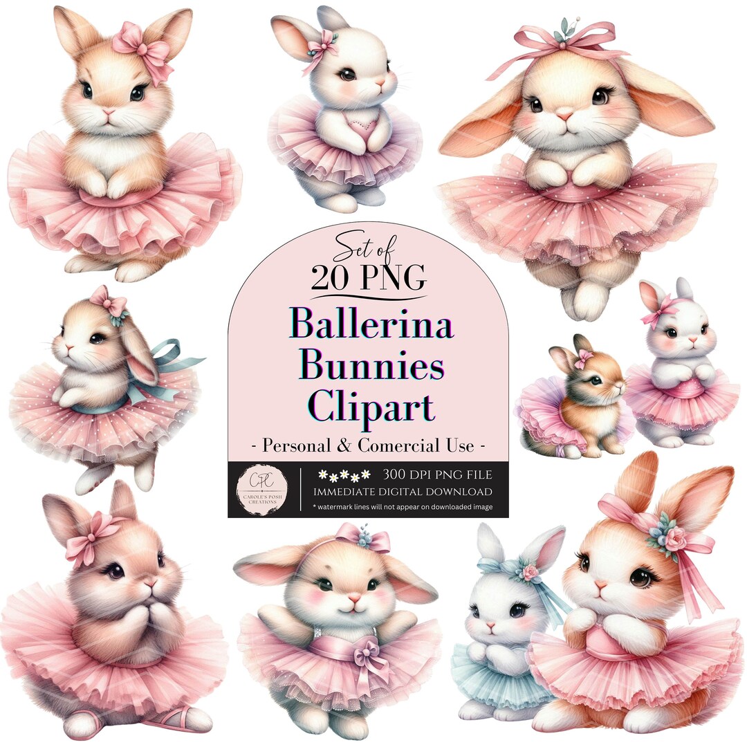 Watercolor Ballerina Bunny Rabbit Clipart, Bunnies in Tutus Clipart ...